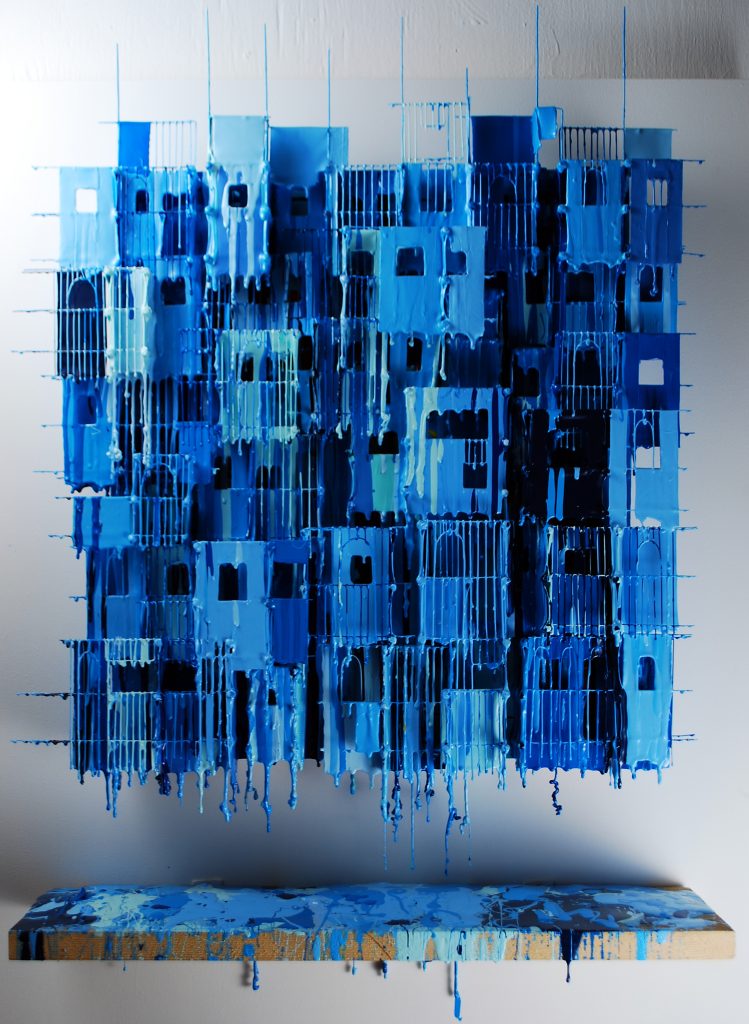 Little Boxes XI Blue: Blue Art Painting | Russell West 3D Wall Art ...